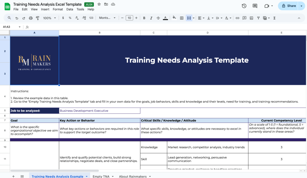 Training Needs Analysis Template [Free Excel]